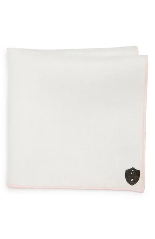 CLIFTON WILSON White Linen Pocket Square With Trim - Pink