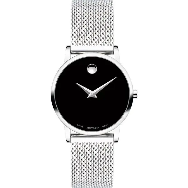 Movado Museum Mesh Strap Watch - Silver/ Black/ Silver
