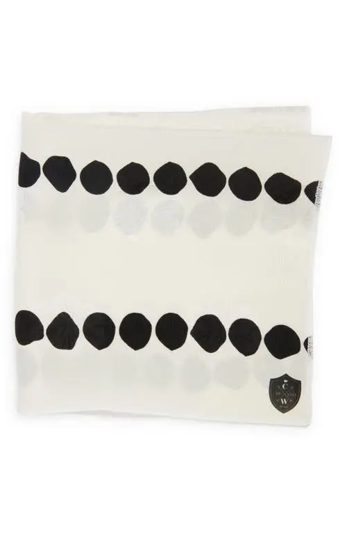 CLIFTON WILSON Black Dot Floral Jacquard Silk Pocket Square - White