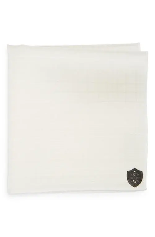 CLIFTON WILSON Tonal Plaid Silk Pocket Square - White