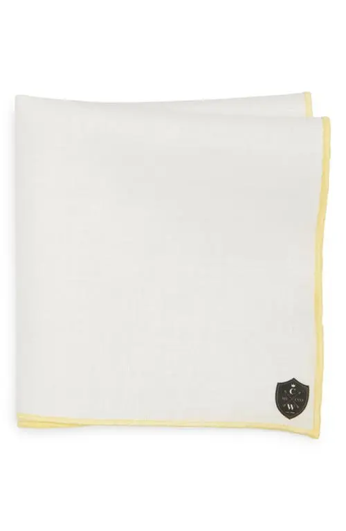 CLIFTON WILSON White Linen Pocket Square With Trim - Yellow