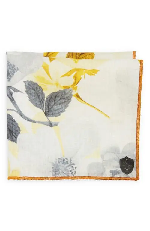 CLIFTON WILSON Floral Linen Pocket Square - Yellow