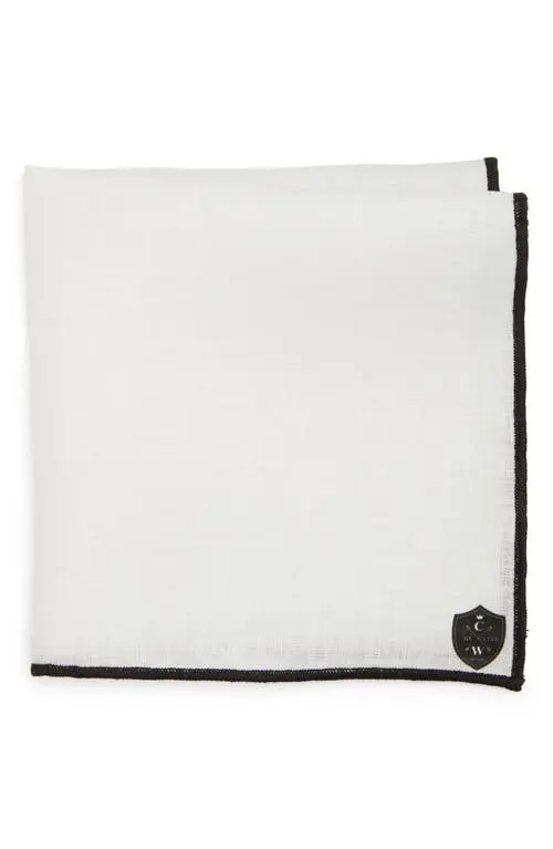 CLIFTON WILSON White Linen Pocket Square With Trim - Black