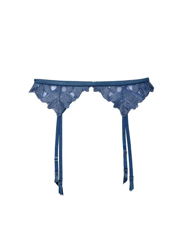 Fleur Du Mal Lily Embroidery Garter Belt - Denim