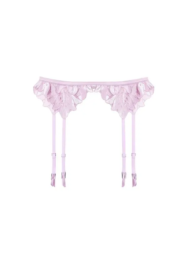 Fleur Du Mal Lily Embroidery Garter Belt - Velvet Pink Lavender