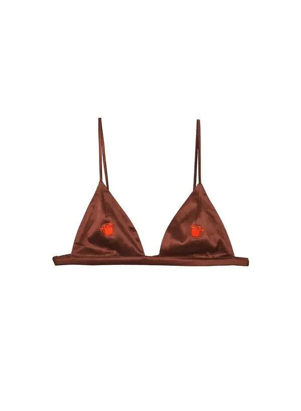 Fleur Du Mal Negroni Embroidered Luxe Triangle Bra - Cocoa