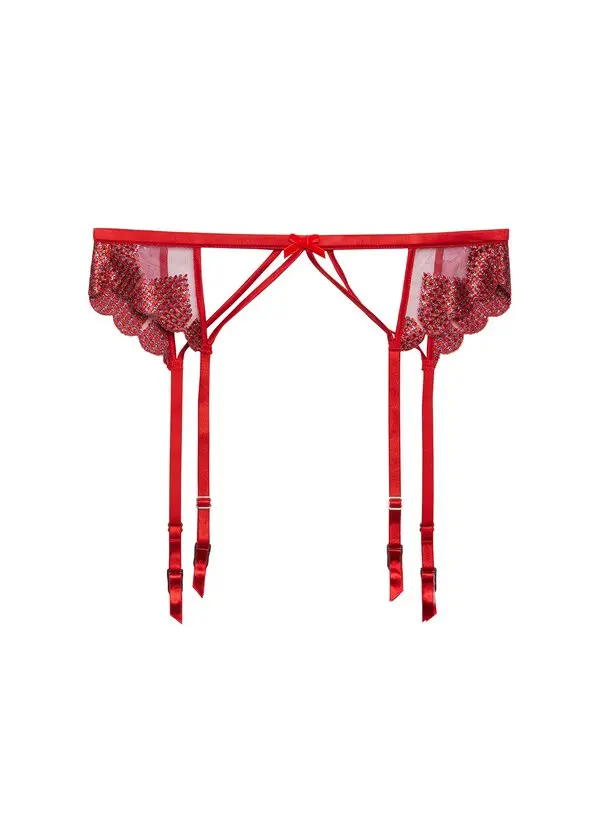 Fleur Du Mal Heart Embroidery Garter Belt - Rouge