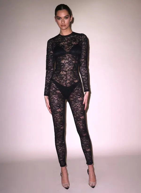 FLEUR DU MAL Lace Catsuit - Black