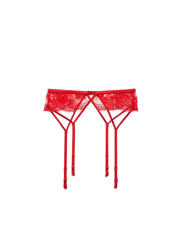 FLEUR DU MAL Frankie Lace Strappy Garter Belt - Rouge