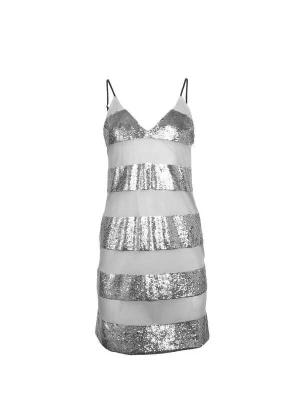 Fleur Du Mal Sequin Stripe Mini Slip - Platinum Sequin Stripe