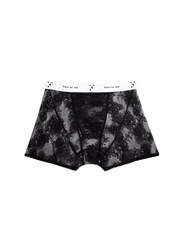 Fleur Du Mal Bouquet Lace Boxer Brief - Black