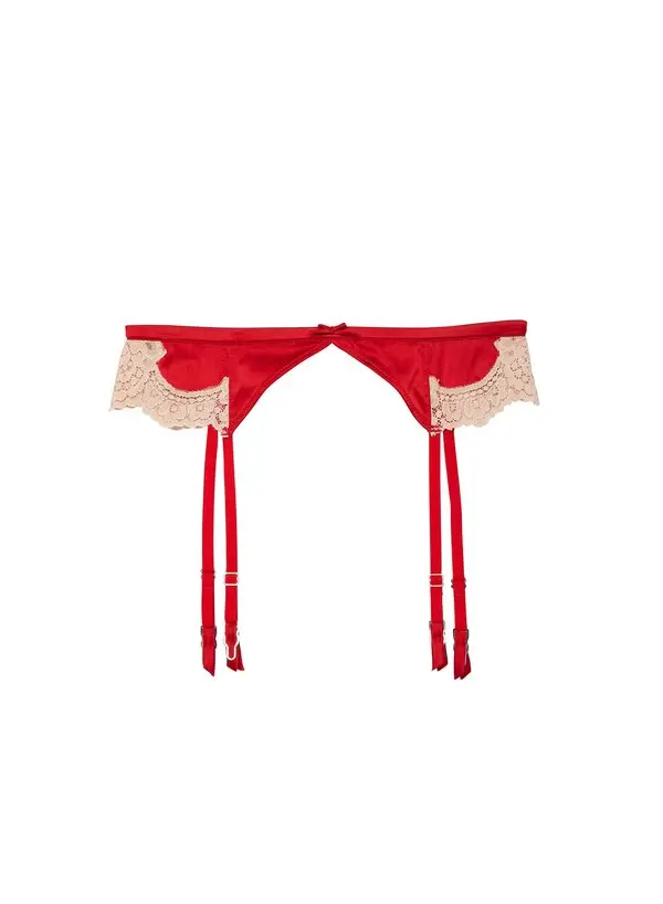 Fleur Du Mal James Lace Garter Belt - Rouge