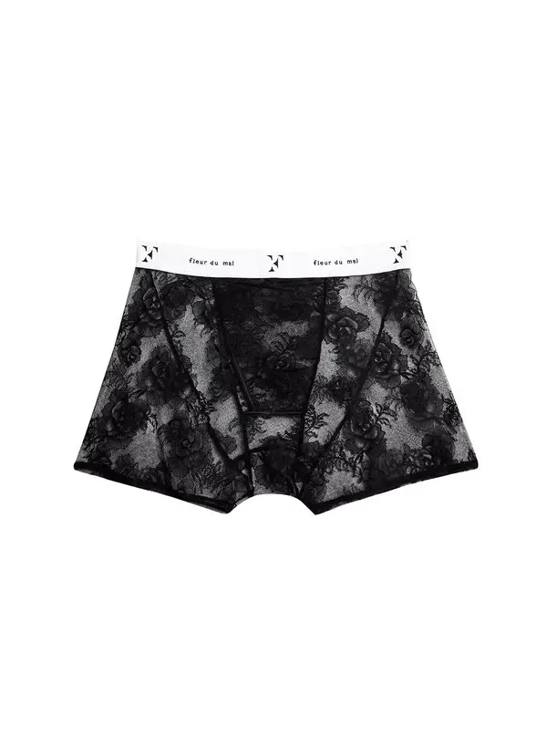Fleur Du Mal Bouquet Lace Boxer Brief - Black