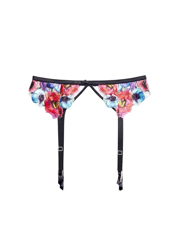 Fleur Du Mal Tuileries Embroidery Garter Belt - Multi