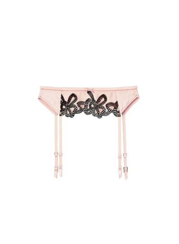Fleur Du Mal Bow Guipure Embroidery Garter Belt - Powder Pink