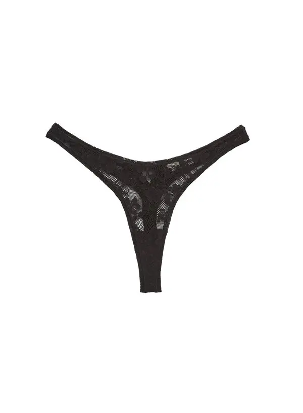 Fleur Du Mal Le Stretch Lace Thong - Black