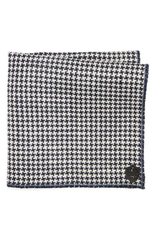 CLIFTON WILSON Houndstooth Cotton Pocket Square - Navy