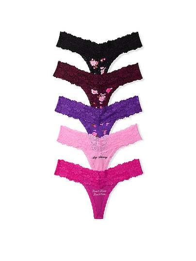 Pink 5-pack Wink™ Lace-trim Thong Panties - Print