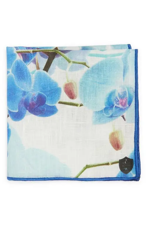 CLIFTON WILSON Floral Linen Pocket Square - Blue