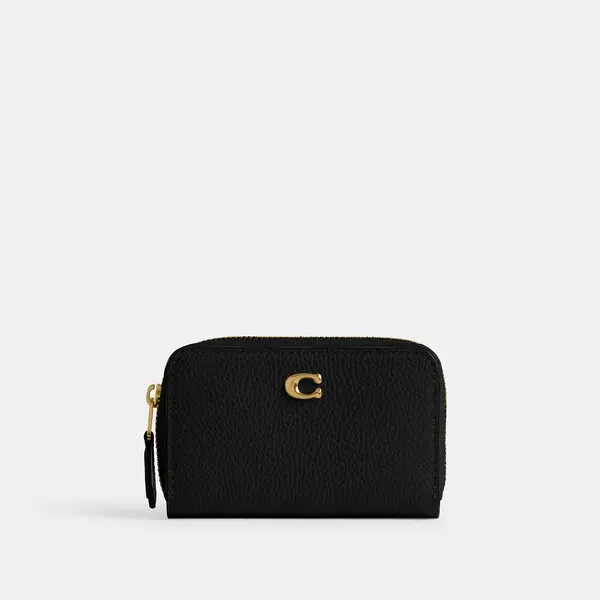 COACH Essential Small Zip Around Card Case - Brass/black