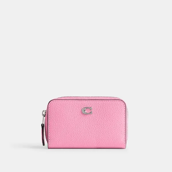 COACH Essential Small Zip Around Card Case - Silver/vivid Pink