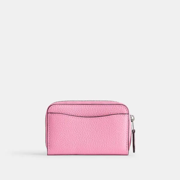 COACH Essential Small Zip Around Card Case - Silver/vivid Pink