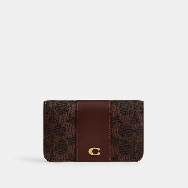 COACH Essential Slim Card Case In Signature Canvas - Brass/maple