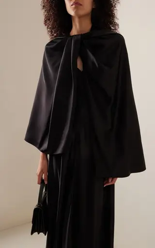 Marina Moscone Twisted Satin Capelet - Black
