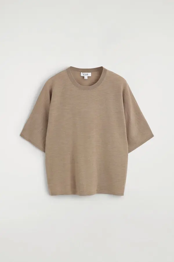 Cos Knitted Merino Wool T-shirt - Brown