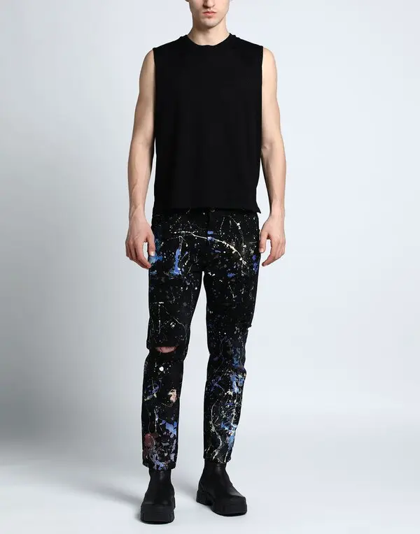 Dolce & Gabbana Skinny Jeans With Multicolor Paint Splatter And Leather Trims