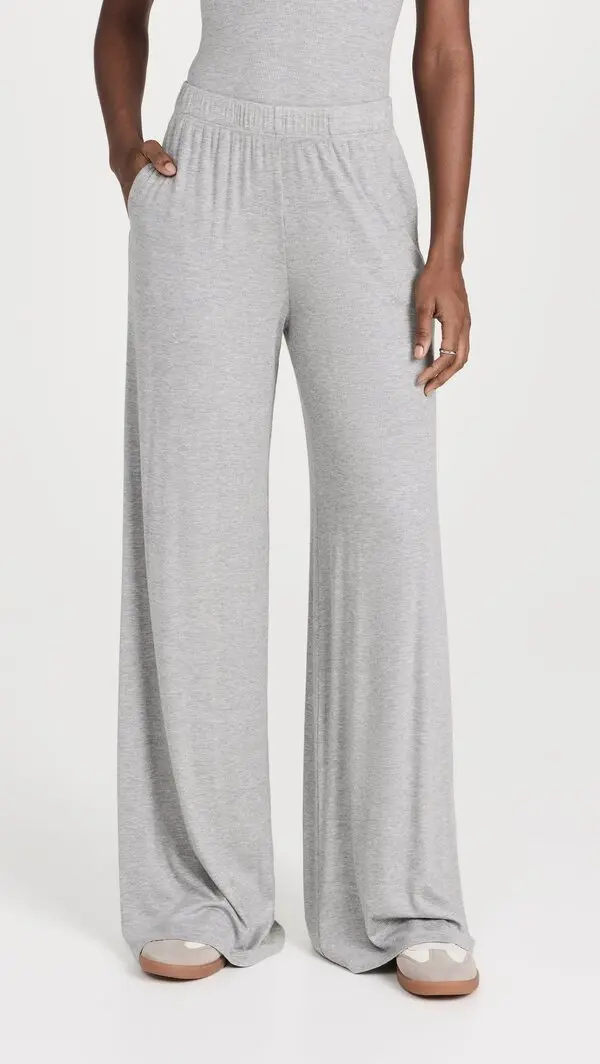 Sprwmn Ribbed Wide Leg Pants - Heather Grey