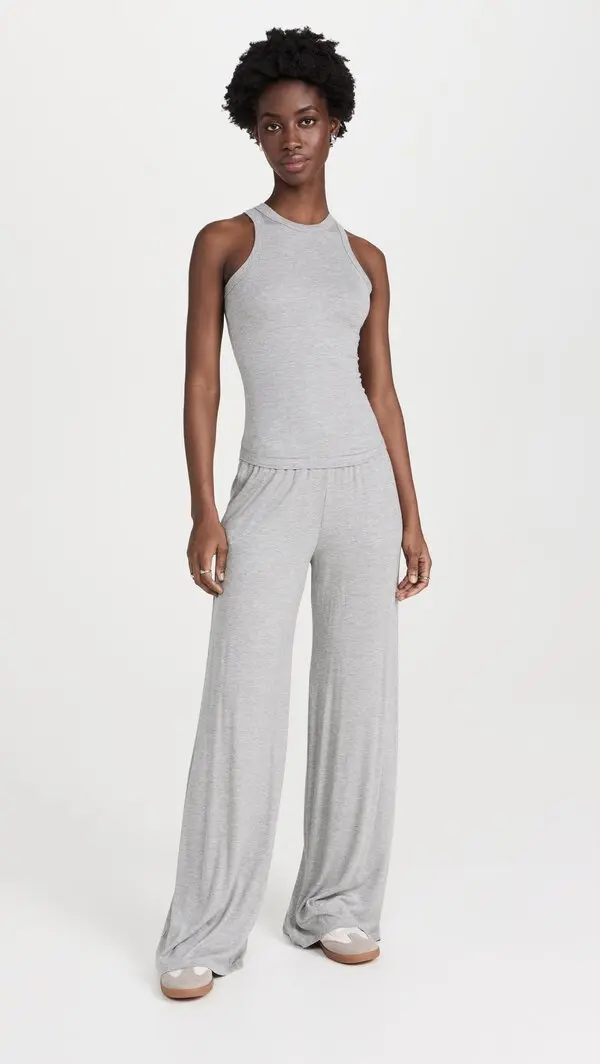 Sprwmn Ribbed Wide Leg Pants - Heather Grey
