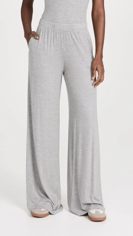Sprwmn Ribbed Wide Leg Pants - Heather Grey