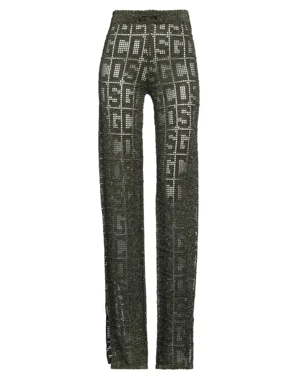 Gcds Crochet Knit Logo Print Metallic Pants - Green
