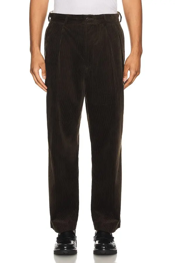 Wacko Maria Double Pleated Corduroy Trousers In Brown - 75% Off