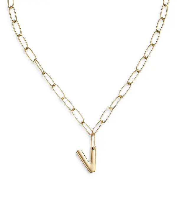 Ettika Paperclip Link Chain Initial Pendant Necklace - V
