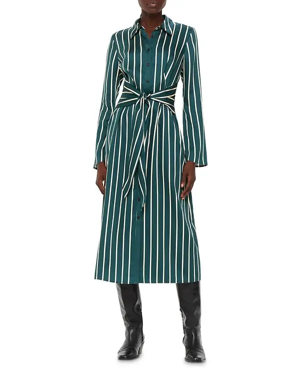 Whistles Striped Midi Shirt Dress In Green/Mulit 50% Off