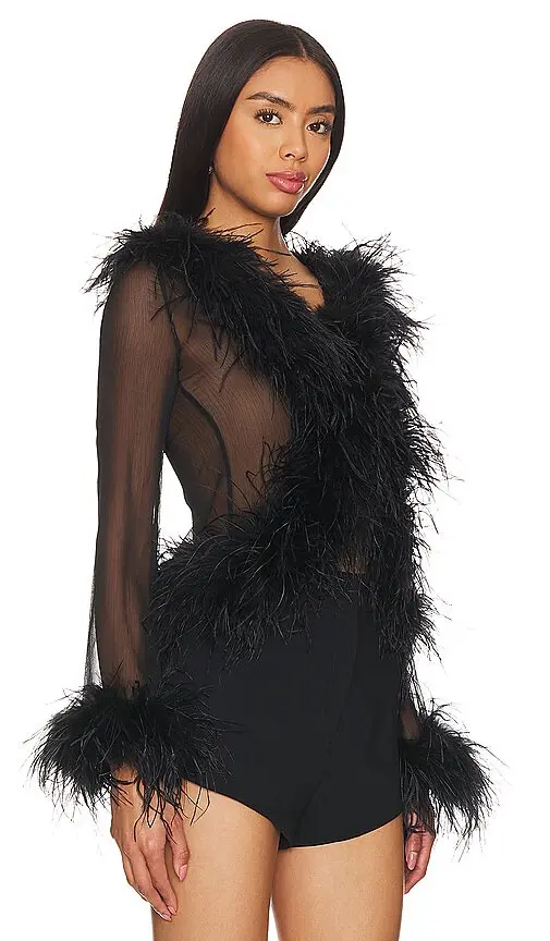 BUBISH Feather Embellished Georgette Blouse - Black