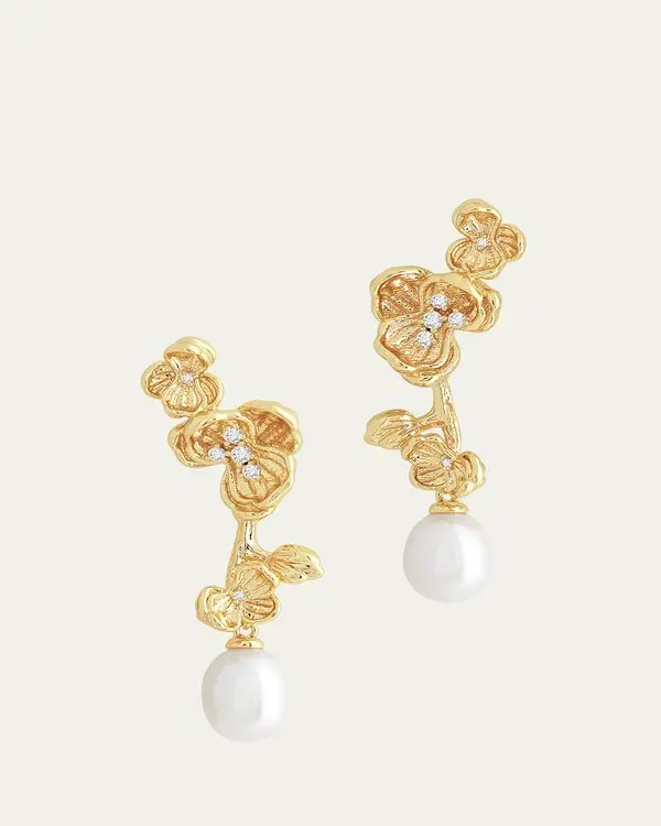 ANABEL ARAM JEWELRY Orchid Pearl Drop Earrings - Gold