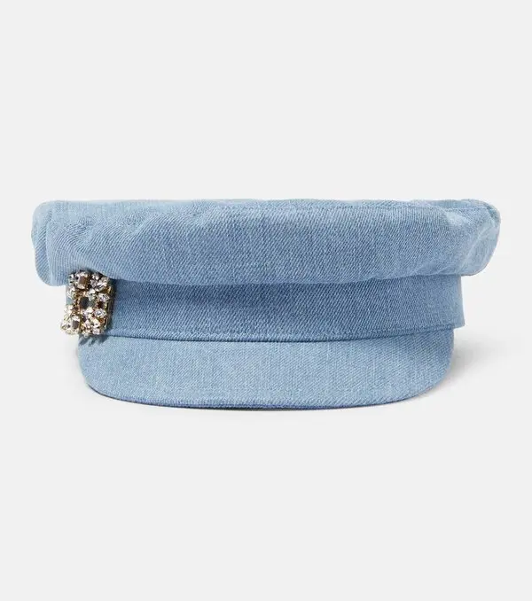 ROGER VIVIER Broche Vivier Denim Cap - Blue