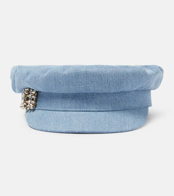 ROGER VIVIER Broche Vivier Denim Cap - Blue