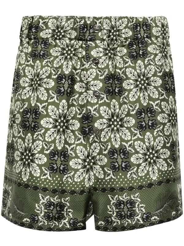 Etro Floral-print Silk Shorts - Green
