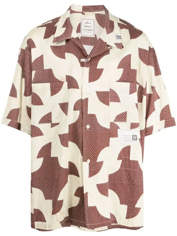 Mihara Yasuhiro Patchwork-pattern Cuban-collar Shirt - Red