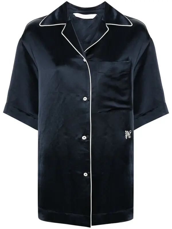 Palm Angels Piped-trim Satin Shirt - Blue