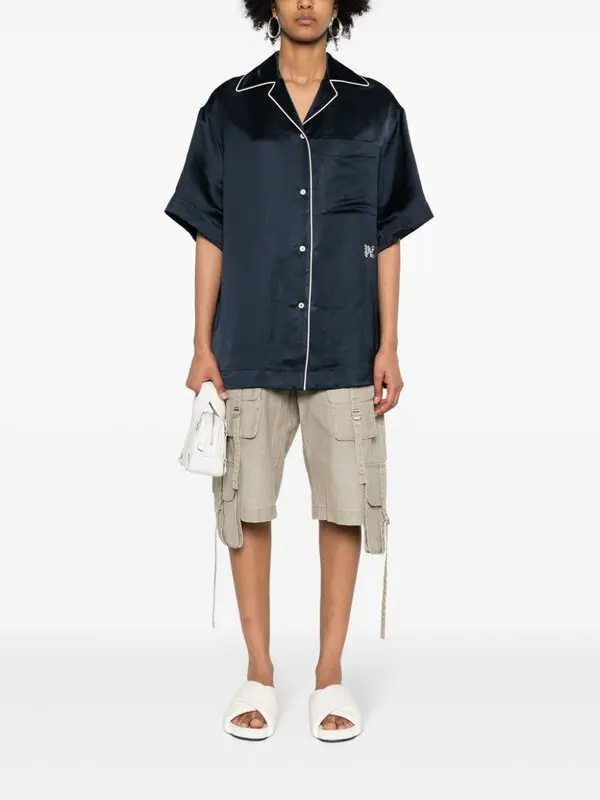 Palm Angels Piped-trim Satin Shirt - Blue
