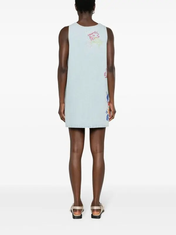 Kenzo Flowers-Embroidered Denim Dress In Blue - 59% Off