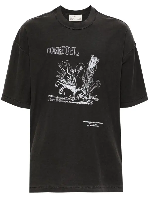DOMREBEL Comic Kick Graphic-print Cotton T-shirt - Grey