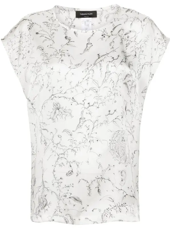 Fabiana Filippi Fabula-print Silk Satin Blouse - White