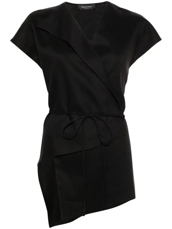 Fabiana Filippi Asymmetric Linen Wrap Top - Black