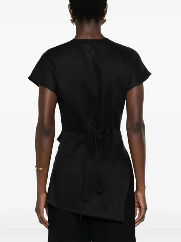 Fabiana Filippi Asymmetric Linen Wrap Top - Black